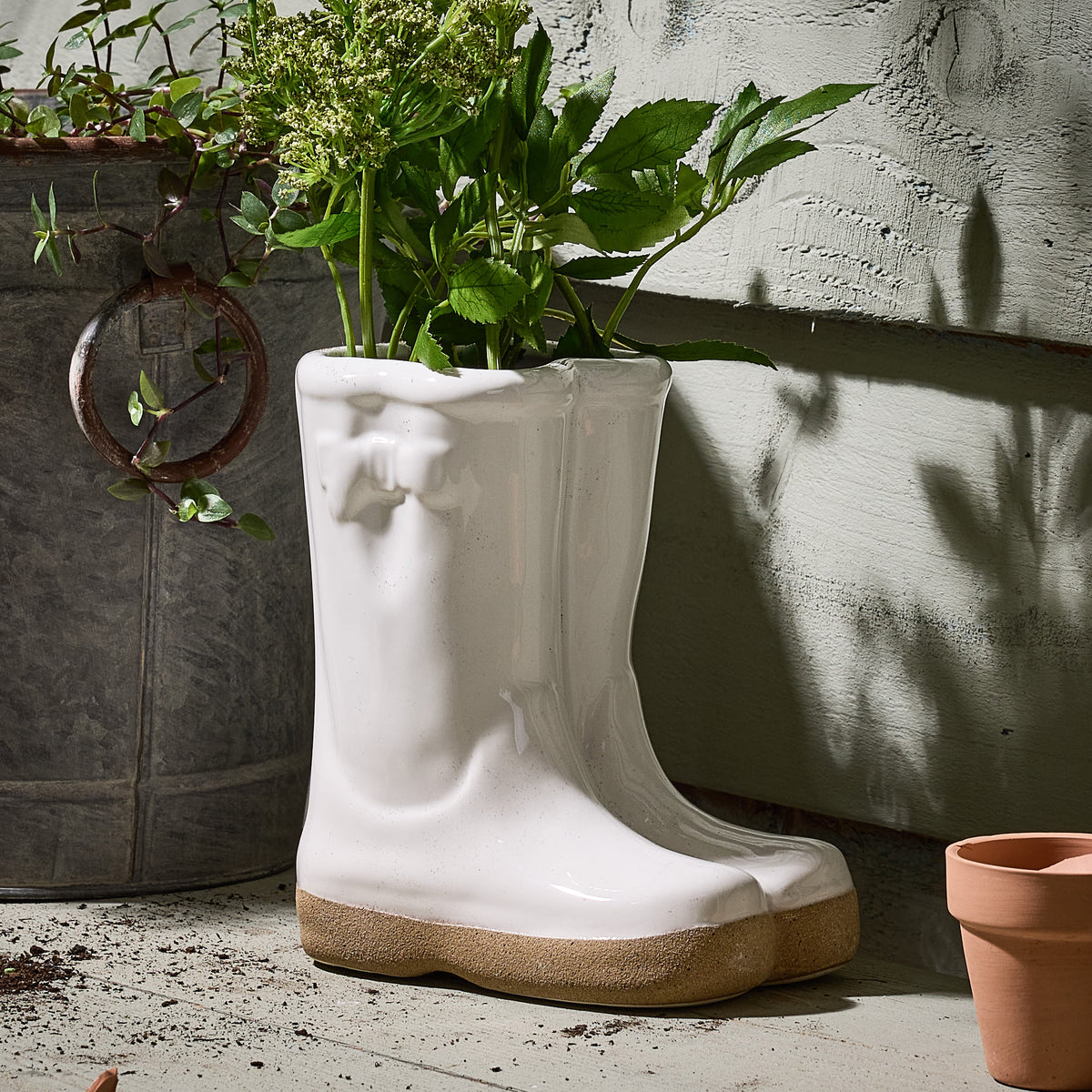White Wellington Boot Planters | Cottagecore Garden Decor | Evergreen ...