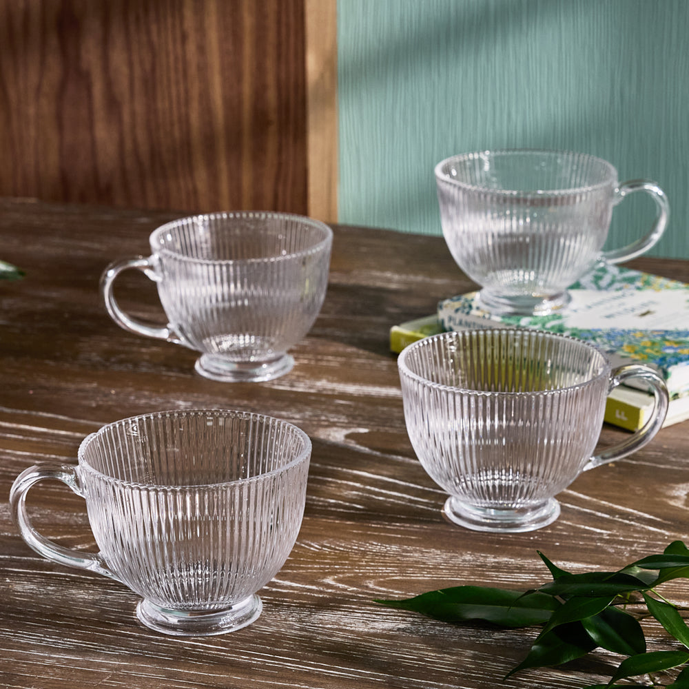 Ribbed Glass Mugs Set of 4 | Evergreen Home Interiors