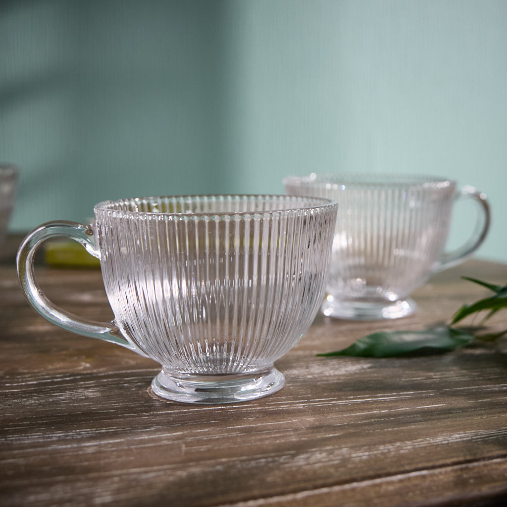 Ribbed Glass Mugs Set of 4 | Evergreen Home Interiors